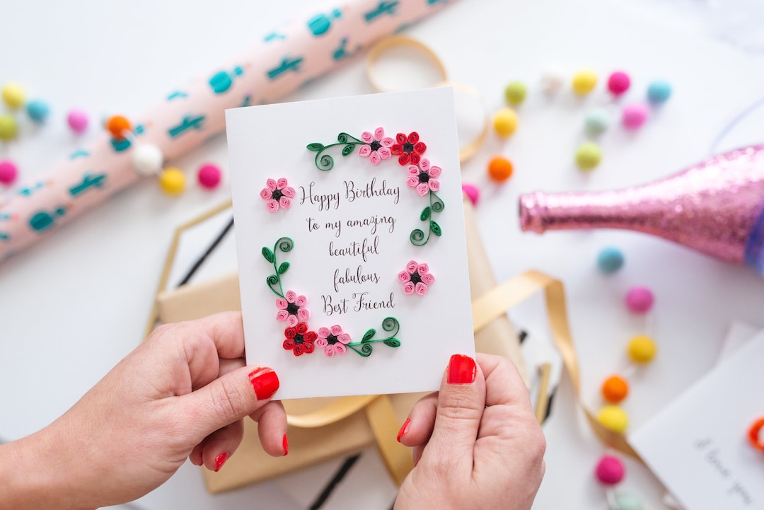 Buy Bestie Birthday Card, Quilling Card, Paper Flowers, 3d Happy ...