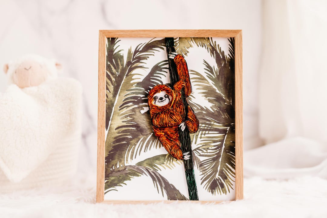 Sloth Art, Quilled Paper Art, Jungle Baby Room, Jungle Theme Nursery, 1 ...