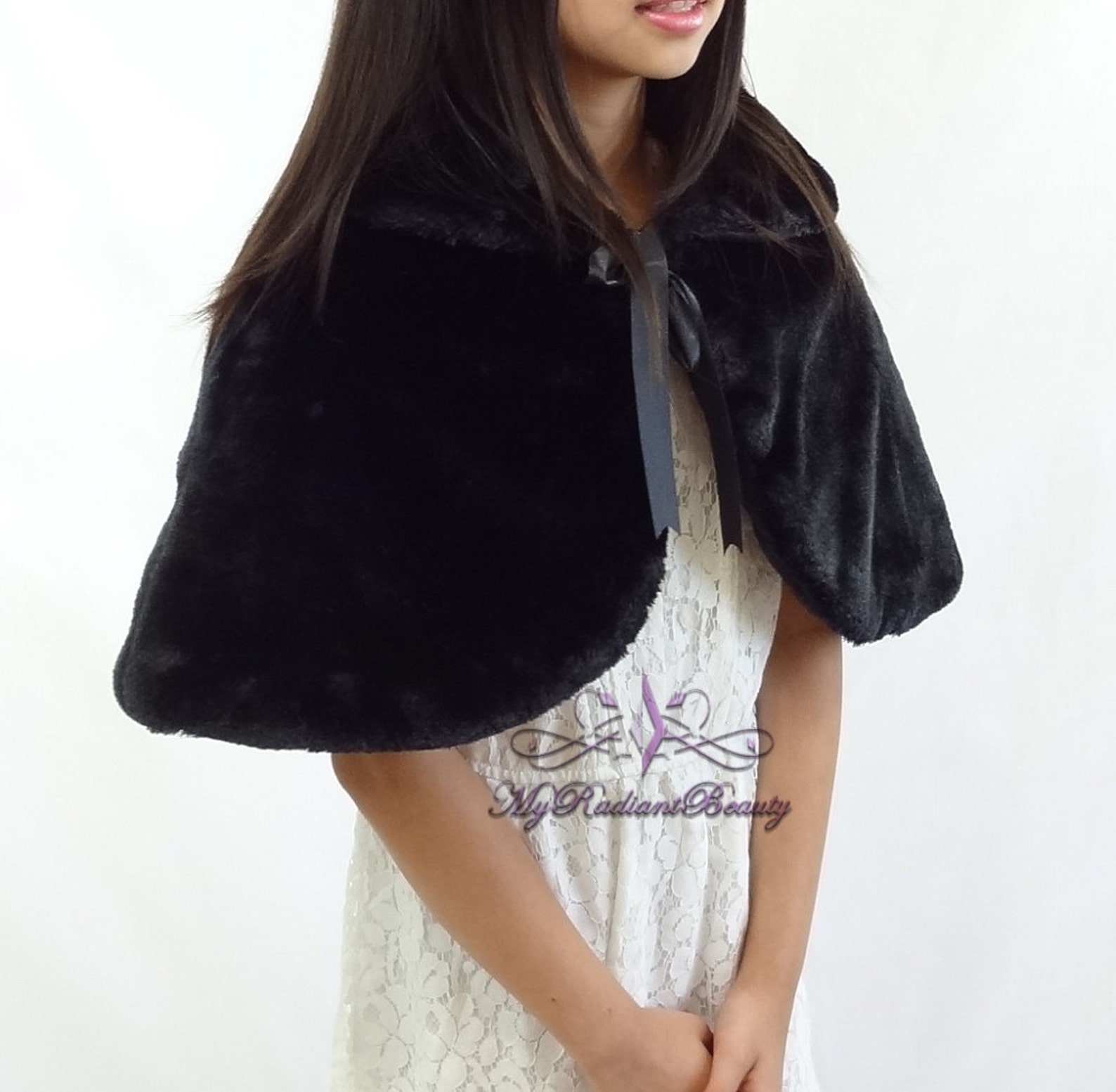 Faux Fur Mink Cape Bridal Shawl Flower Girl Black Cape Kid - Etsy