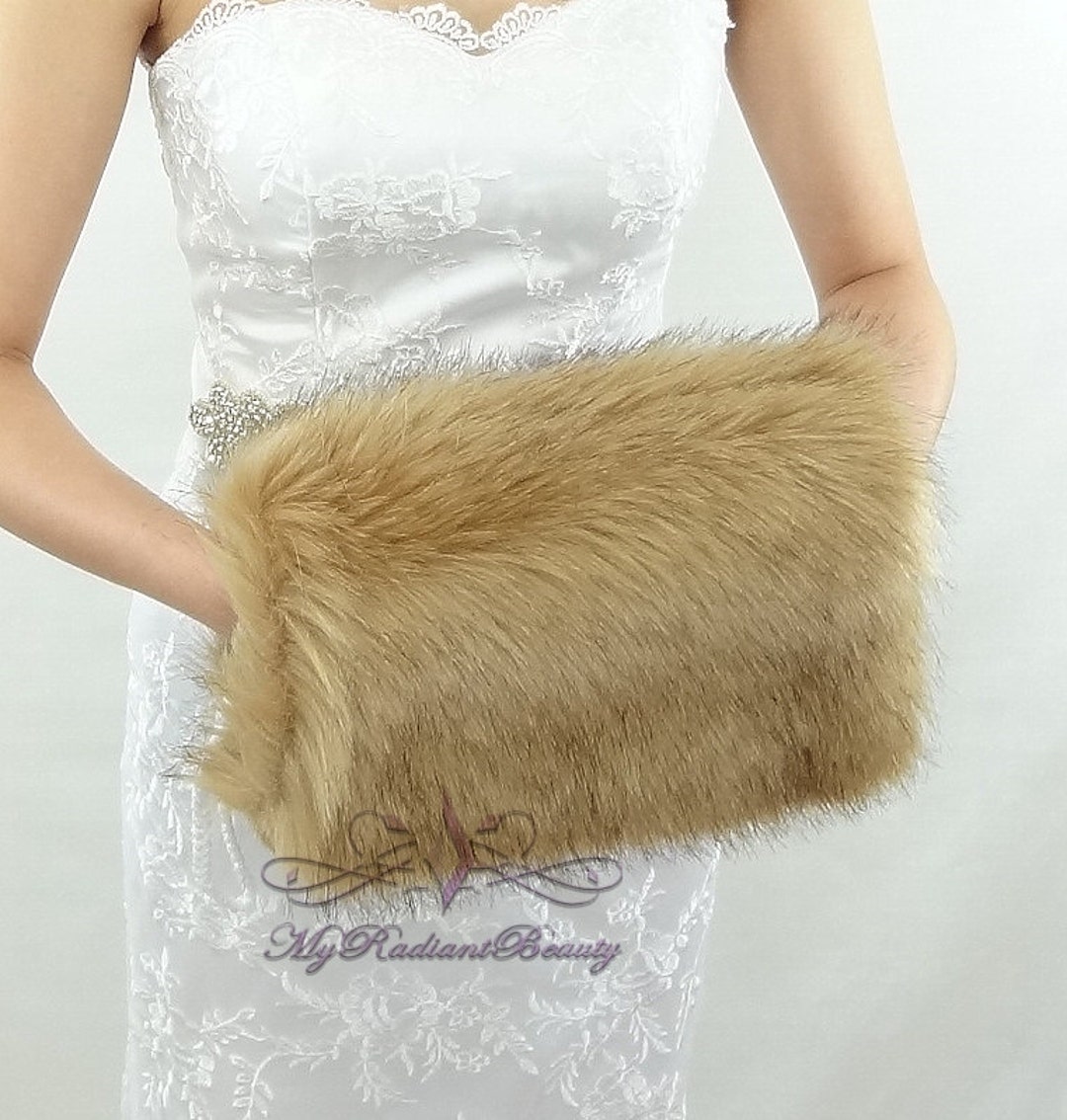 Faux Fur Hand Muff, Vintage Brown Fur Hand Warmer, Bridal Fur Stole ...