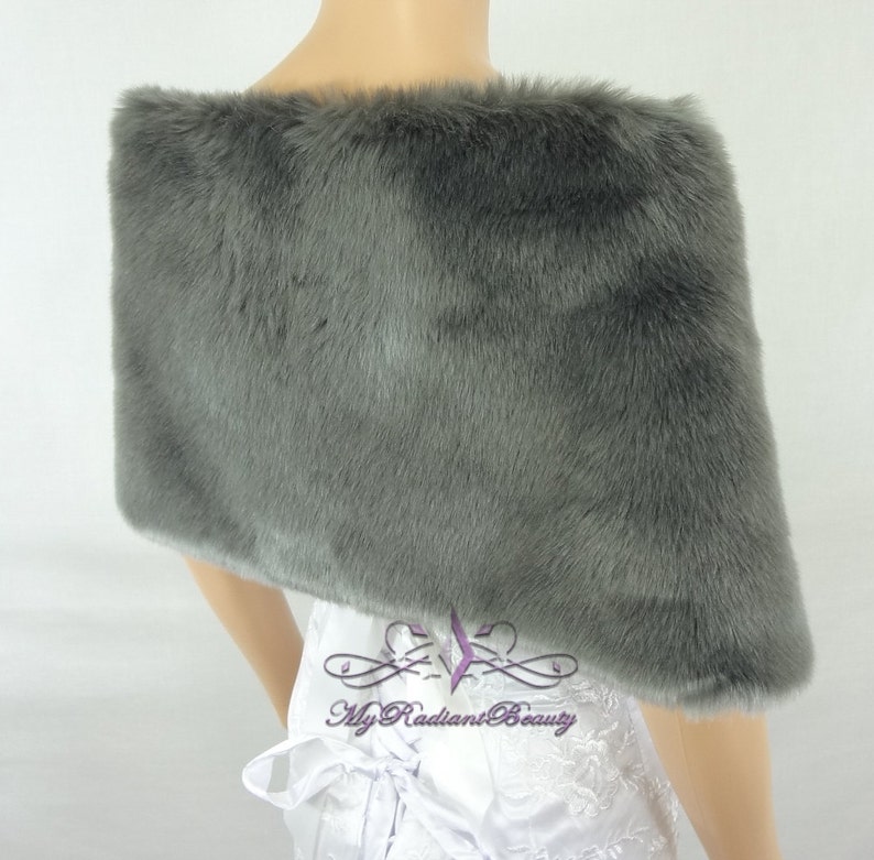 Faux Fur Wrap, Gray Faux Fur Stole, Fur Cape, Fuax Fur Shawl, Wedding ...