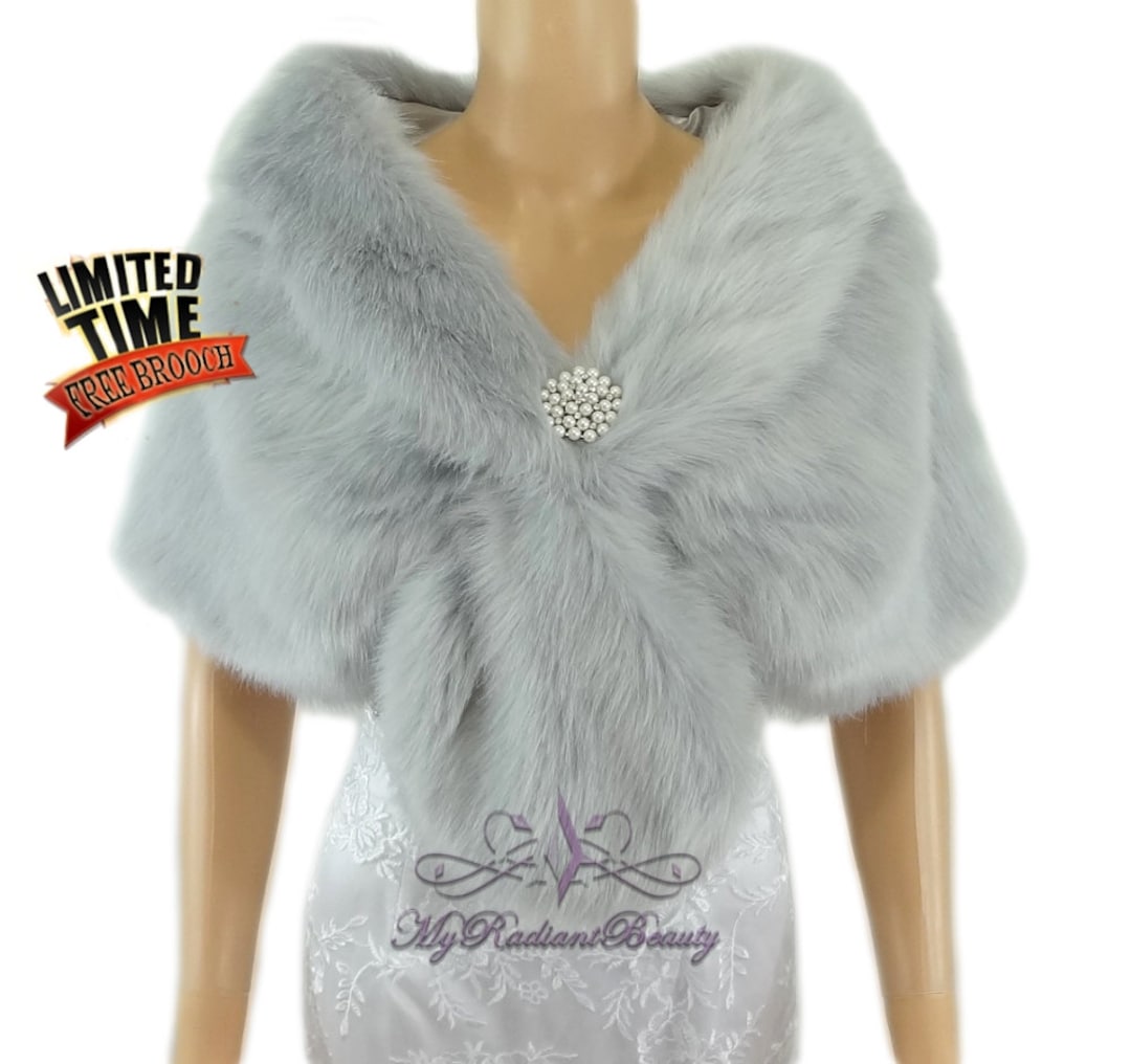 Faux Fur Stole, Silver Faux Fur Wrap, Fur Shrug, Wedding Fur, Bridal ...