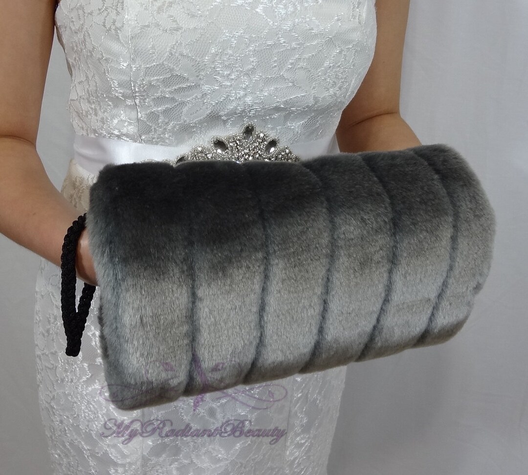 Gray Mink Fur Hand Muff, Gray Wedding Hand Warmer, Faux Fur Wrap Shrug ...