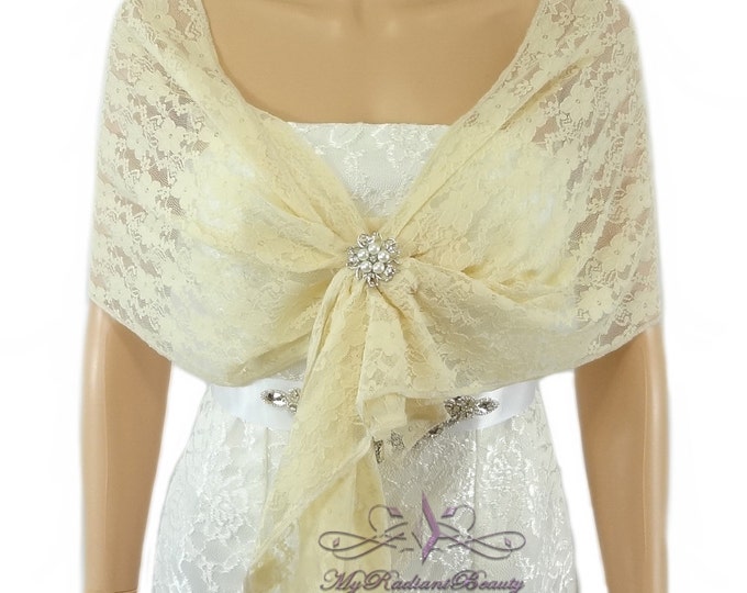 Bridal Lace Wrap, Champagne Lace Shawl, Bridal Silk Lace Shrug, Lace ...