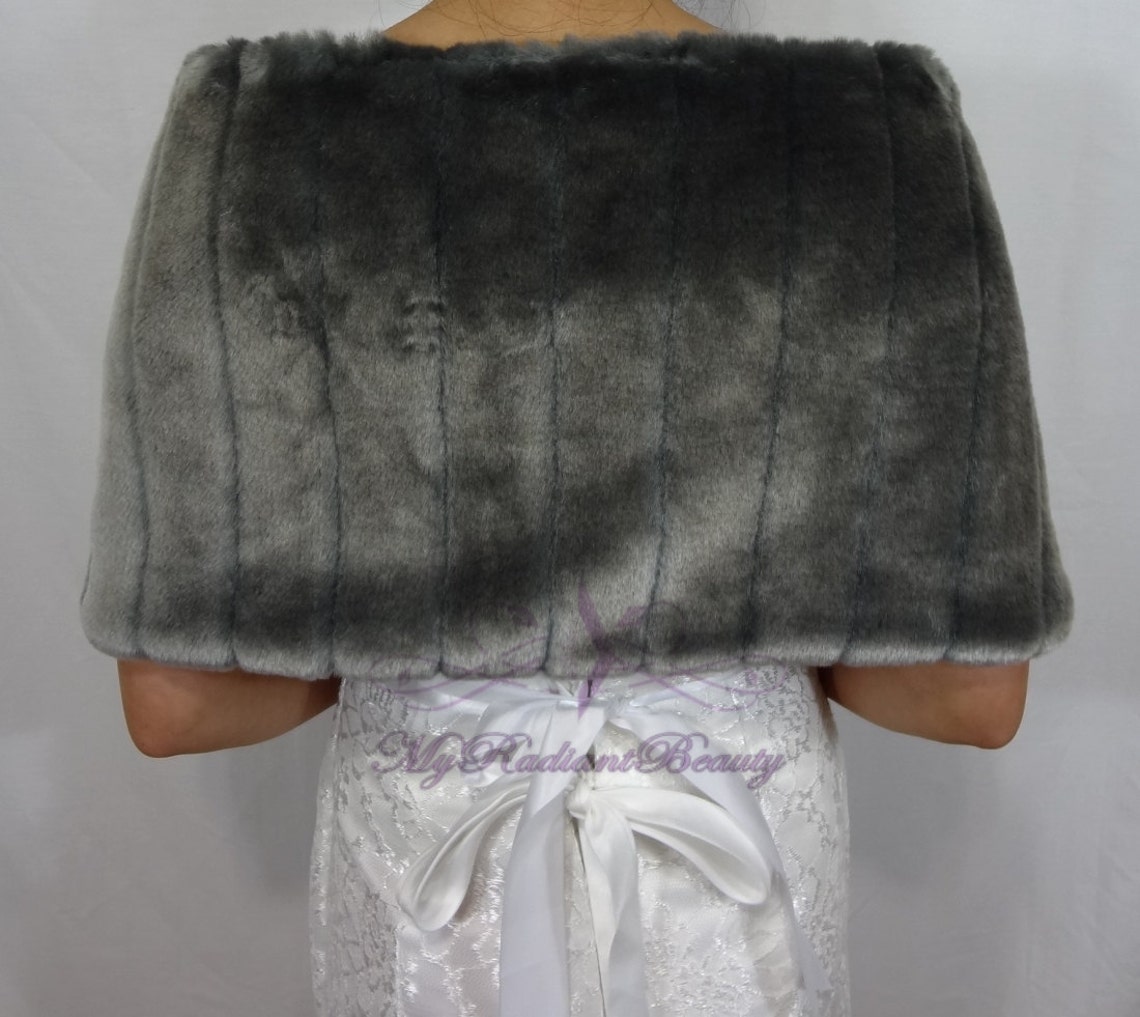 Faux Fur Wrap, Wedding Fur Wrap, Gray Faux Fur Mink Shawl, Fur Shawl ...