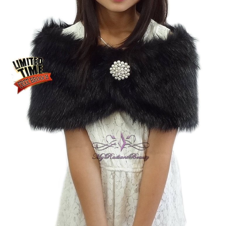 Faux Fur Kid Wrap, Black Faux Fur Stole for Flower Girl, Wedding Fur ...