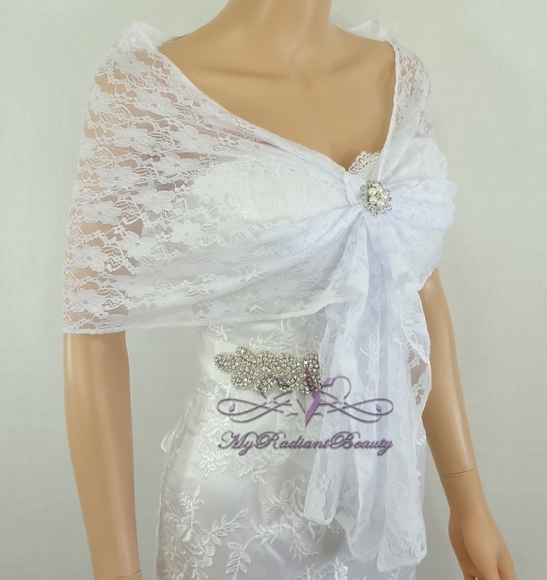 Bridal Lace Wrap Stole, White Lace Shawl, Bridal Silk Lace Wrap Shrug ...