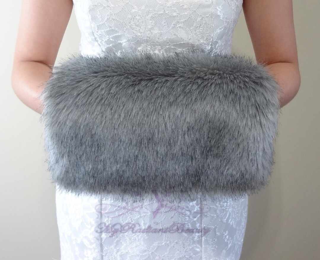 Faux Fur Hand Muff, Grey Chinchilla Hand Warmer, Faux Fur Shrug Shawl ...