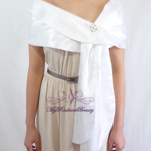Satin Bridal Wrap Stole, White Silk Satin Stole, Silk Prom Scarf, Faux ...