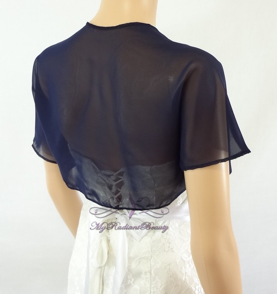 Navy Blue Chiffon Jacket, Bridal Bolero, Wedding Bolero Jacket, Chiffon ...