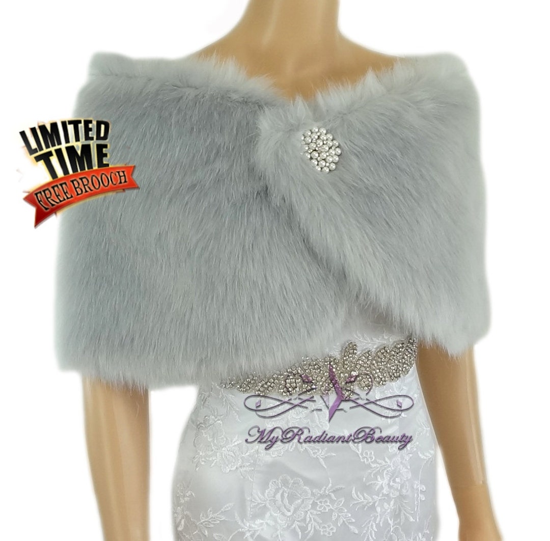 Faux Fur Stole, Faux Fur Wrap, Silver Faux Fur Cape, Fur Stole, Fox Fur ...