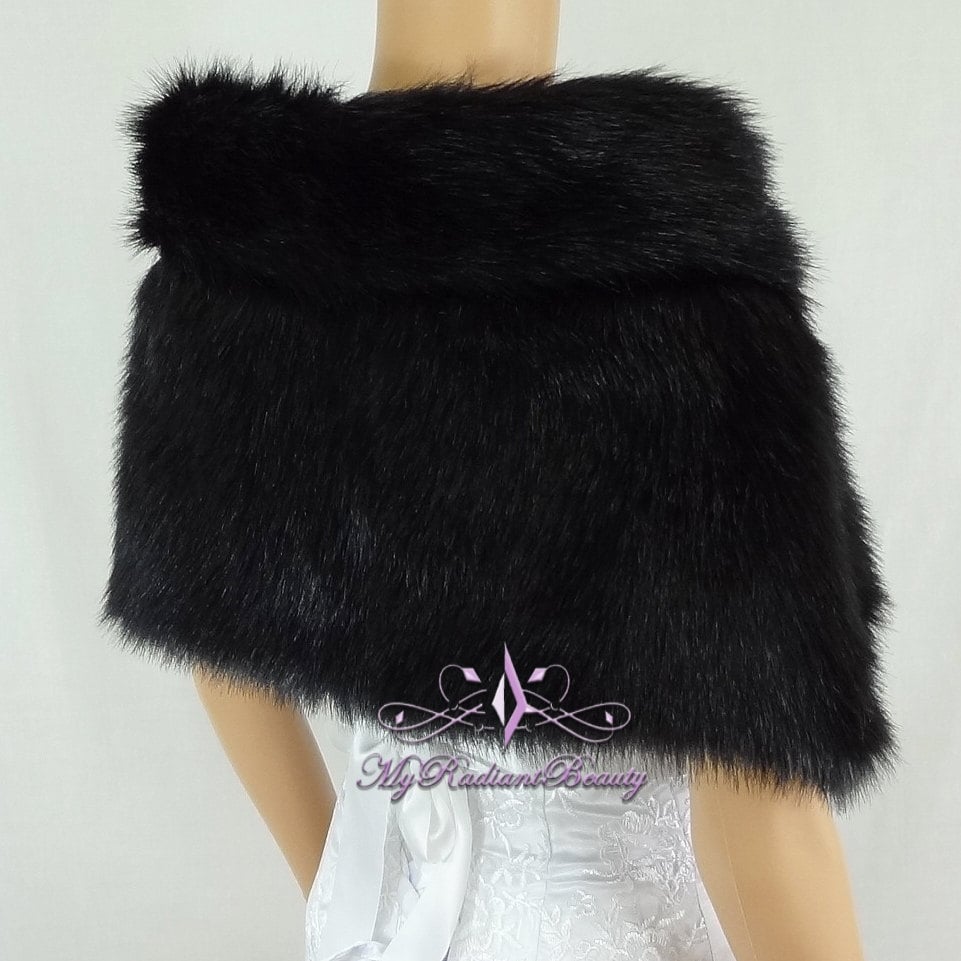 Faux Fur Stole Black Bridal Stole Shrug Fur Shawl Faux Fur | Etsy