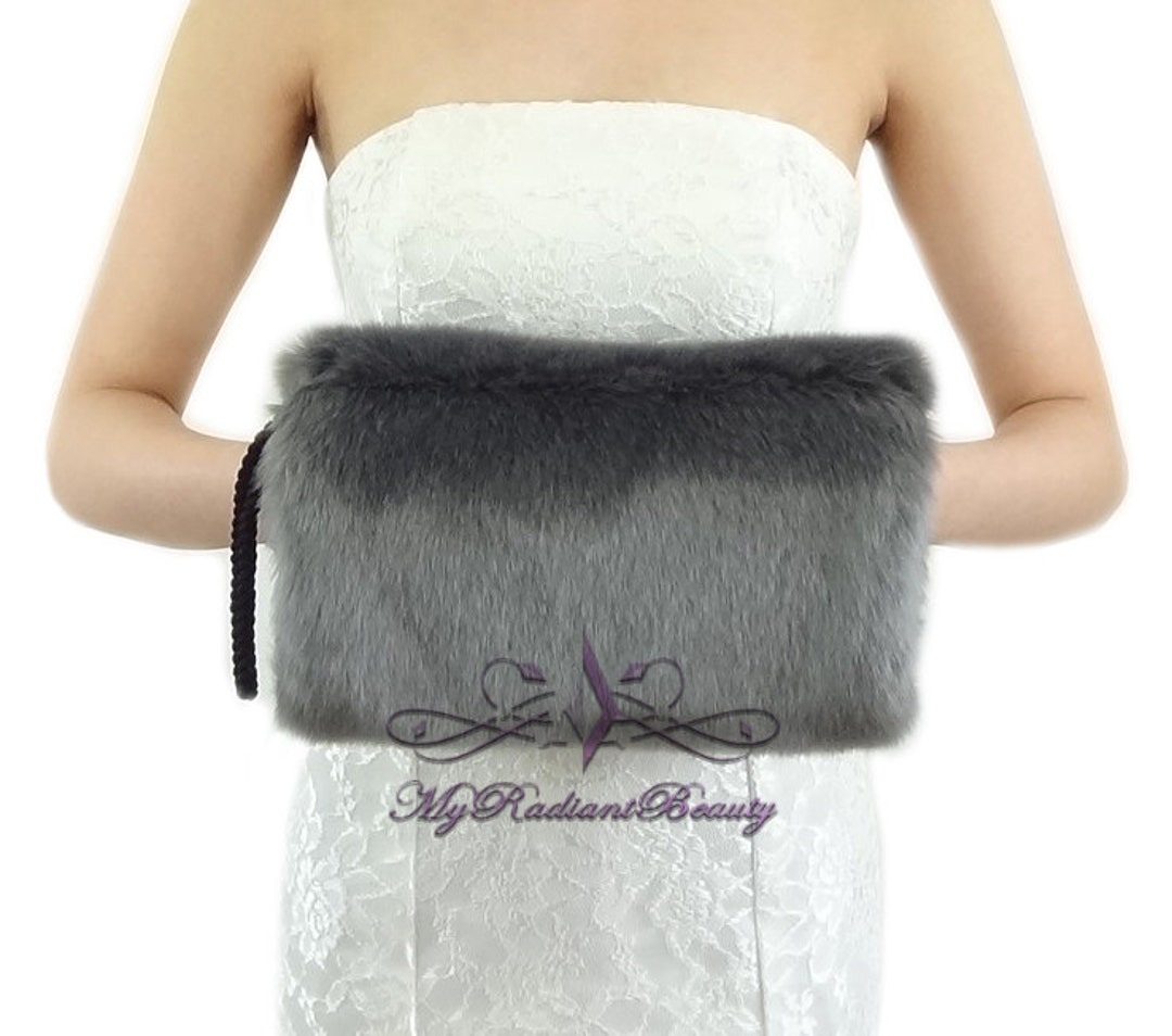 Faux Fur Hand Muff, Gray Fur Hand Warmer, Wedding Fur Muff, Bridal Fur ...