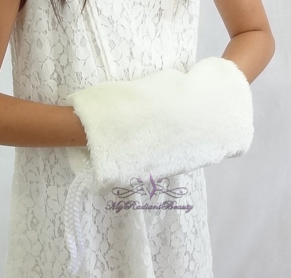 Mink Flower Girl Hand Muff, Ivory Faux Fur Hand Warmer for Flower Girl ...