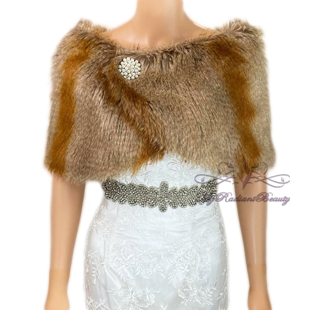 Faux Fur Stole, Vintage Brown Faux Fur Wrap, Fur Cape, Fur Shawl ...