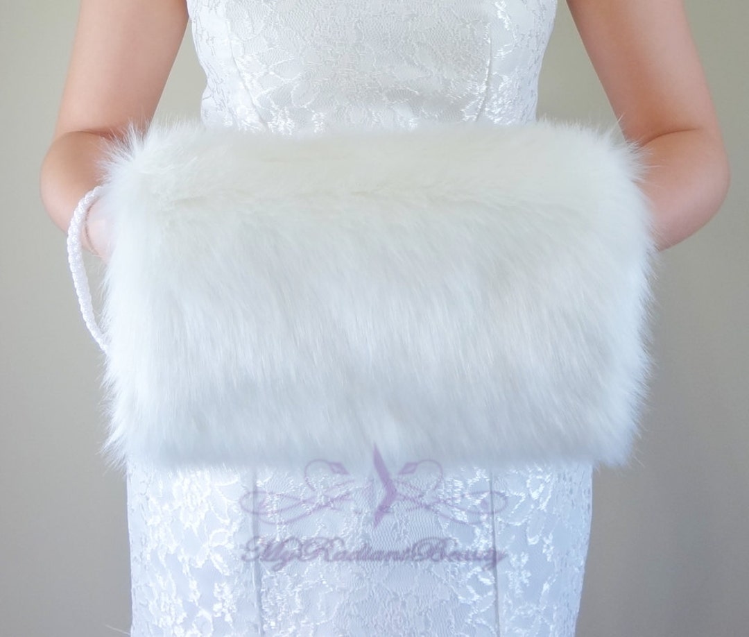 Ivory Faux Fur Hand Muff, Ivory Wedding Hand Warmer, Handmuff for ...