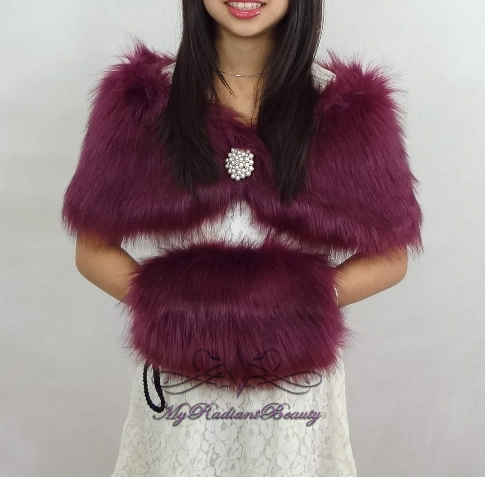 Flower Girl Hand Muff, Plum Faux Fur Hand Warmer for Flower Girl, Fur ...