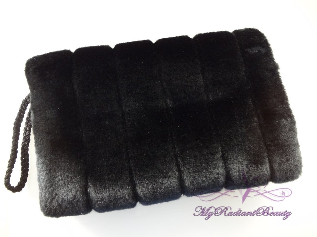 Black Mink Fur Hand Muff, Black Wedding Hand Warmer, Faux Fur Muff ...