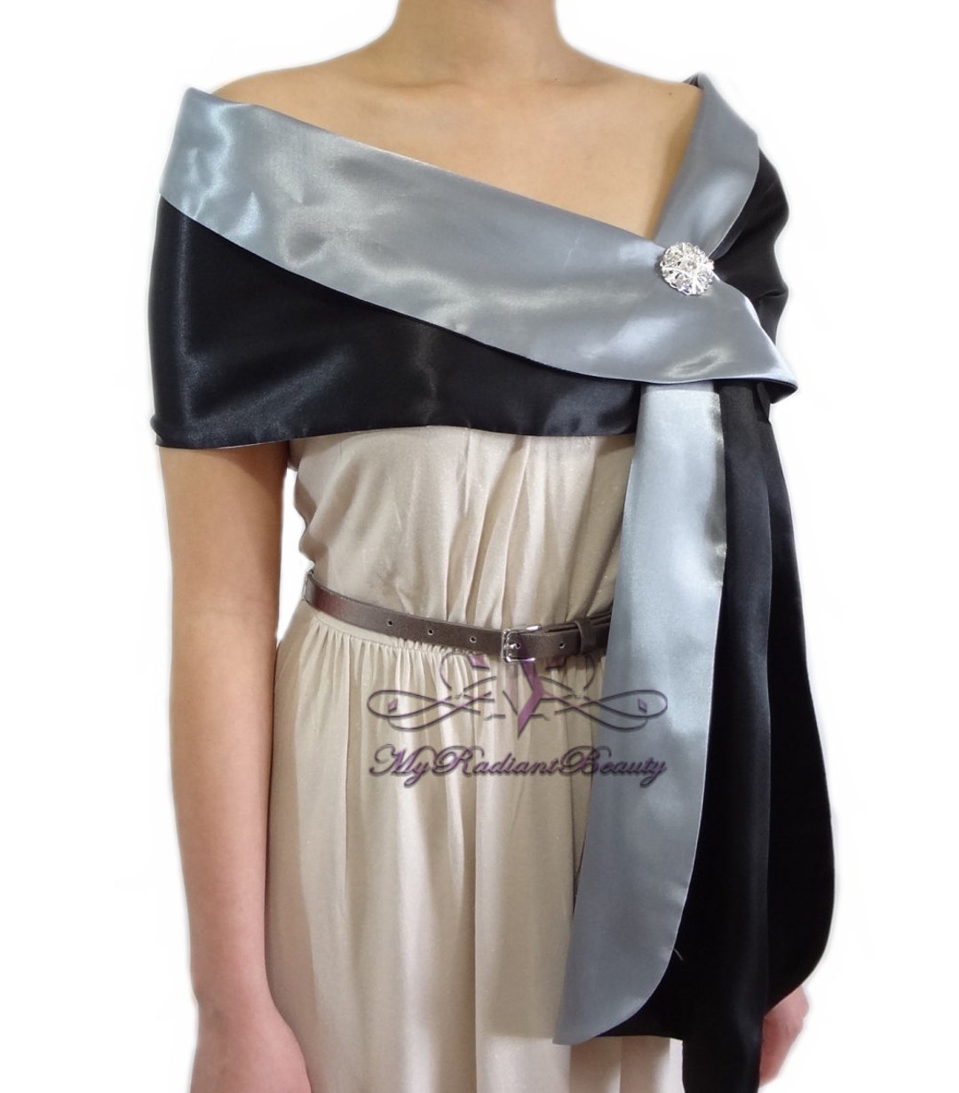 Bridal Satin Shawl, Black/grey Silk Satin Stole, Silk Prom Scarf ...