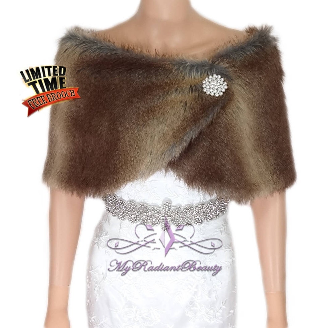 Faux Fur Stole, Vintage Brown Faux Fur Wrap, Fur Cape, Fur Shawl ...