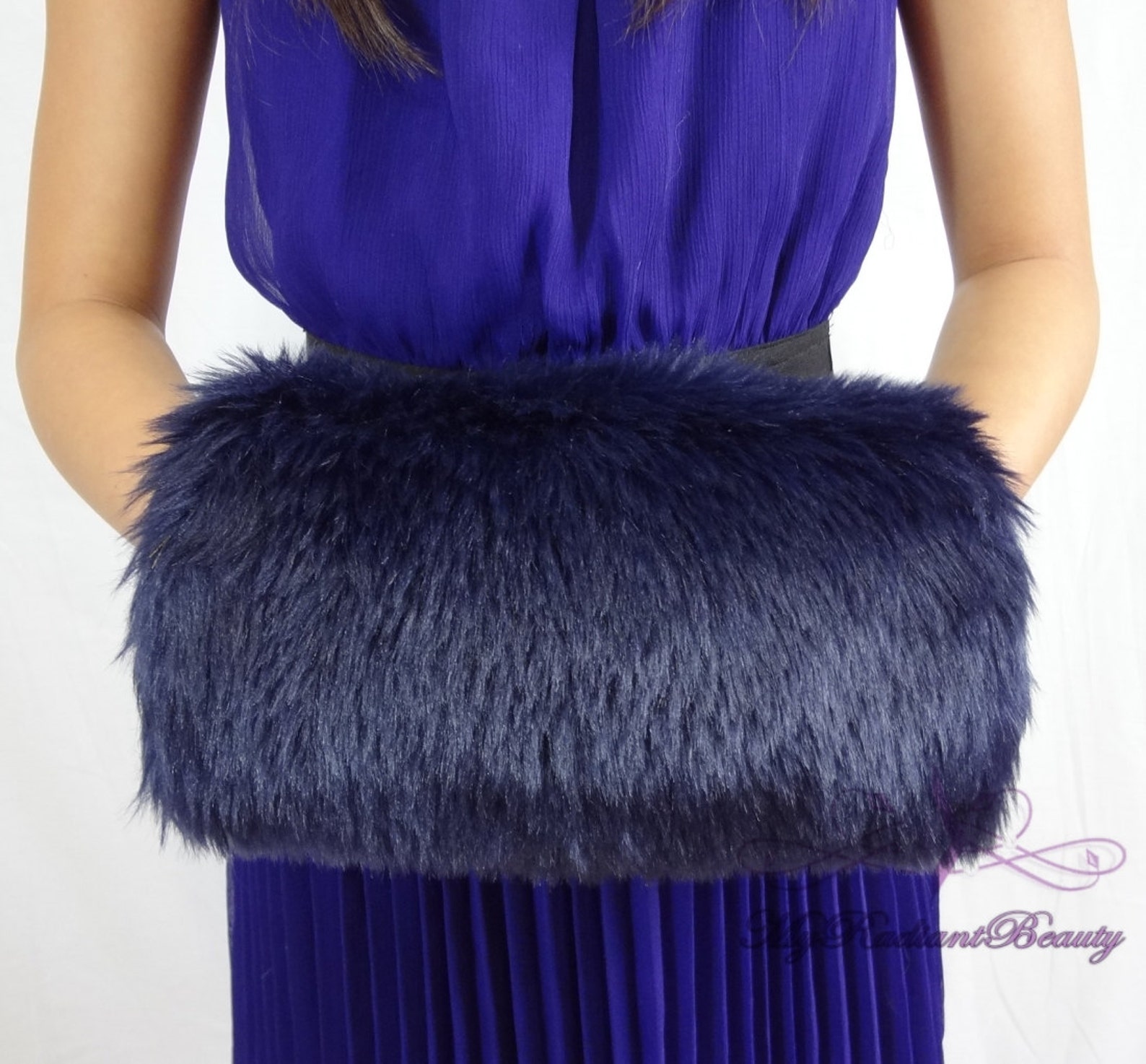 Faux Fur Muff, Navy Blue Faux Fur Hand Muff, Flower Girl Fur Muff ...