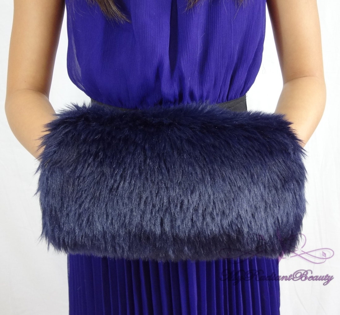 Faux Fur Muff, Navy Blue Faux Fur Hand Muff, Flower Girl Fur Muff ...