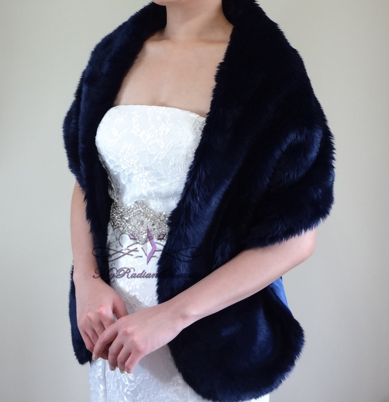 Faux Fur Stole, Navy Blue Faux Fur Wrap, Faux Fur Shrug, Bridal Fur ...