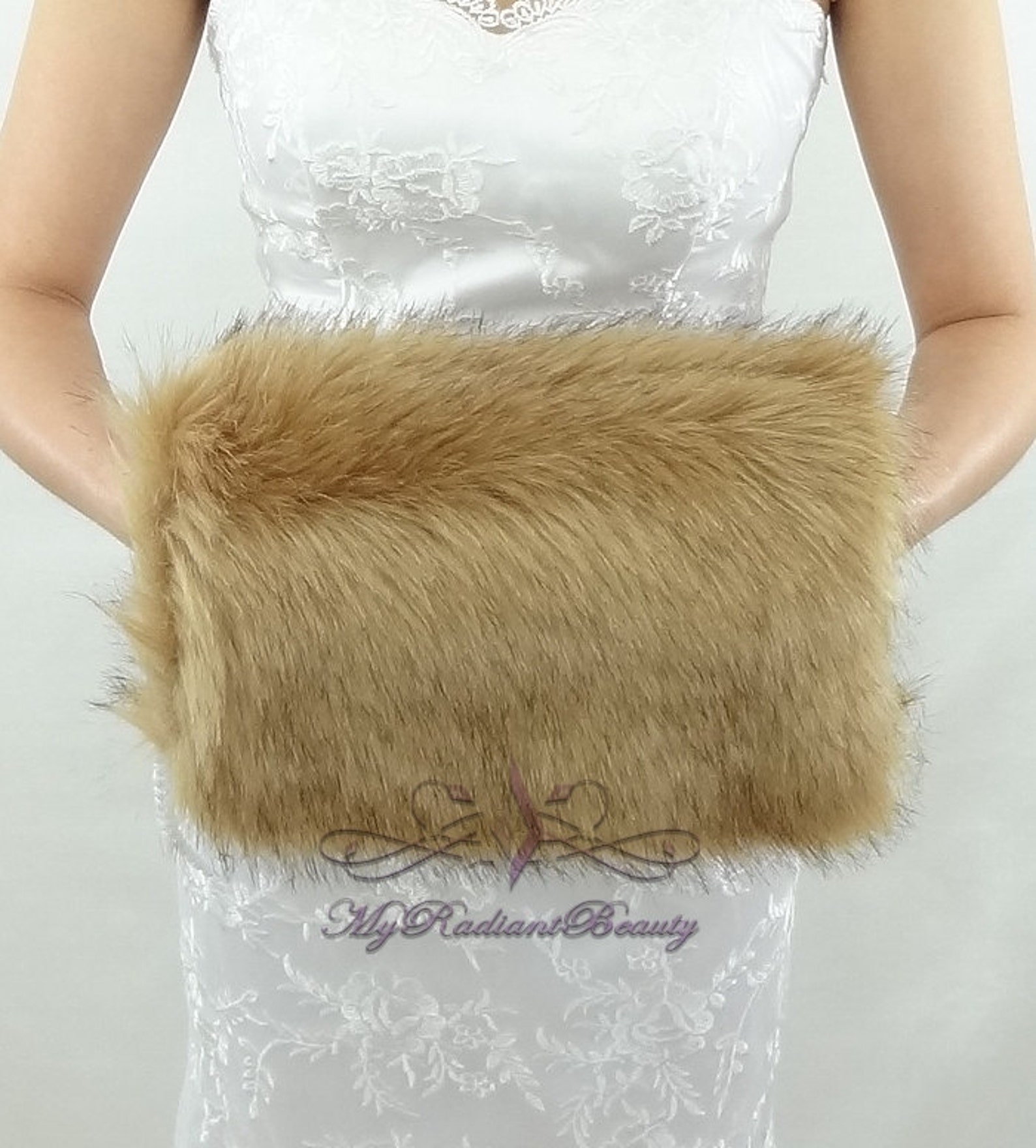 Faux Fur Hand Muff, Vintage Brown Fur Hand Warmer, Bridal Fur Stole ...