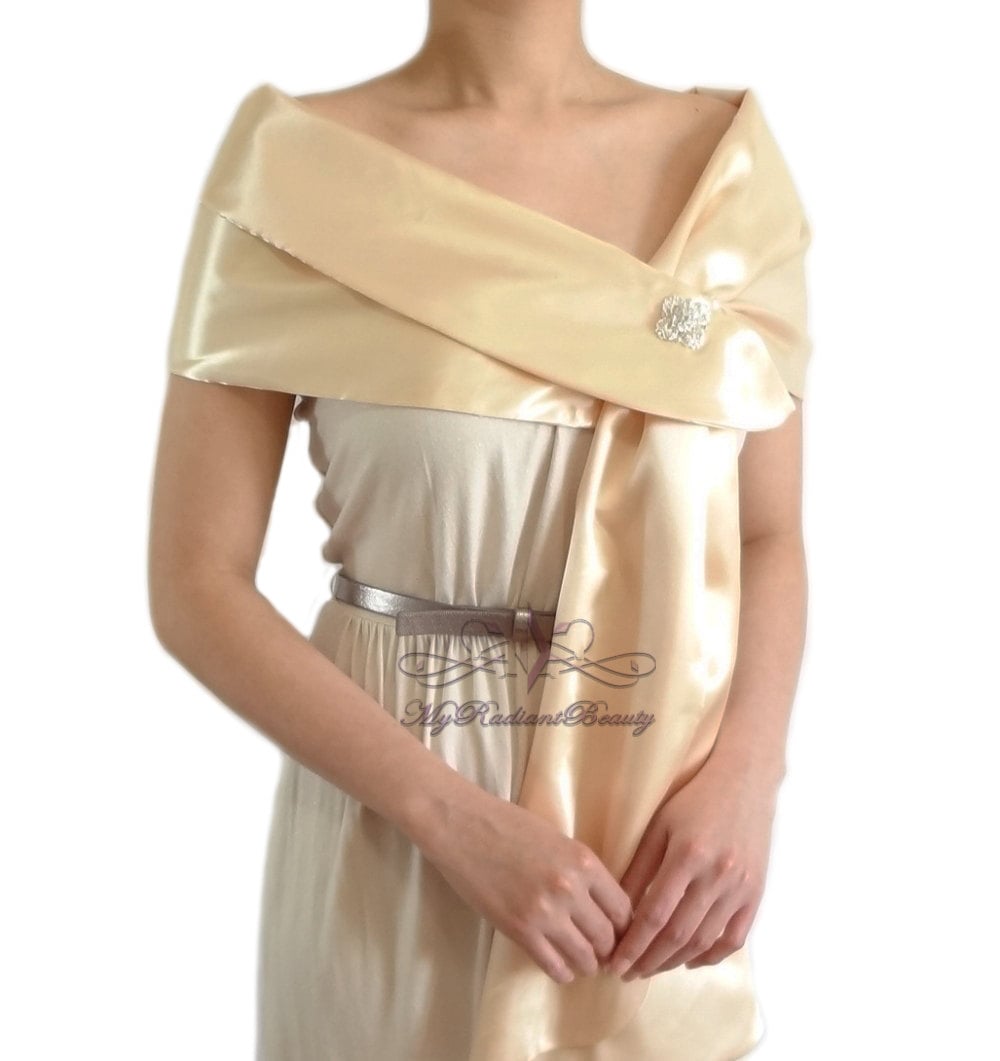 Evening Shawl, Champagne Satin Wrap, Bolero, Evening Scarf, Wedding ...