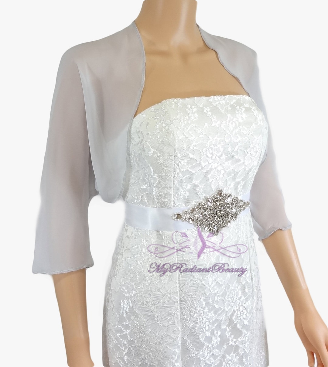 Grey Chiffon Jacket, Bridal Bolero, Wedding Bolero Jacket, Chiffon ...