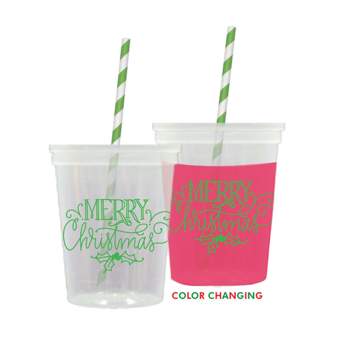 Color Changing Cups | Merry Christmas Holly (green Ink) - Etsy