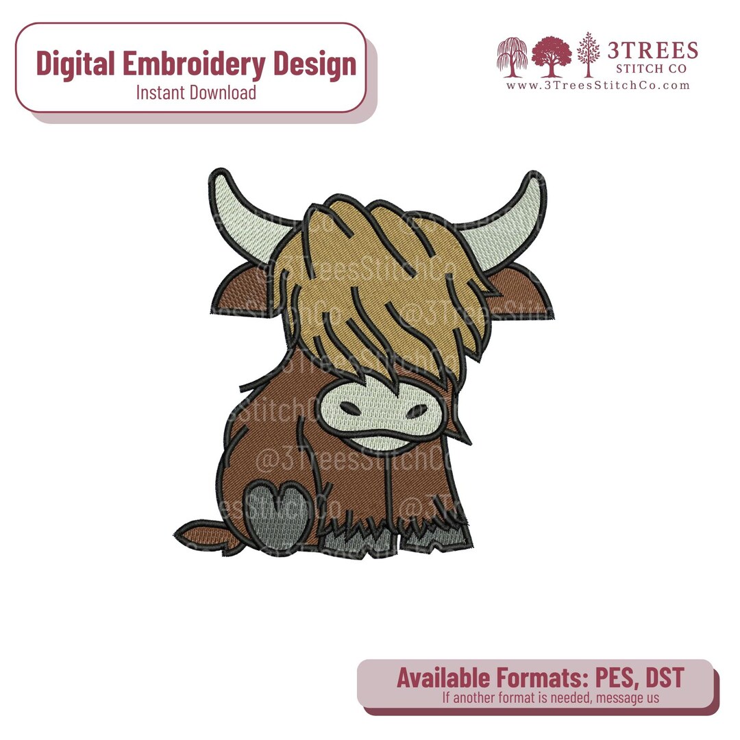 Highland Cow Embroidery Design | Farm Animal Digital Embroidery File - Etsy