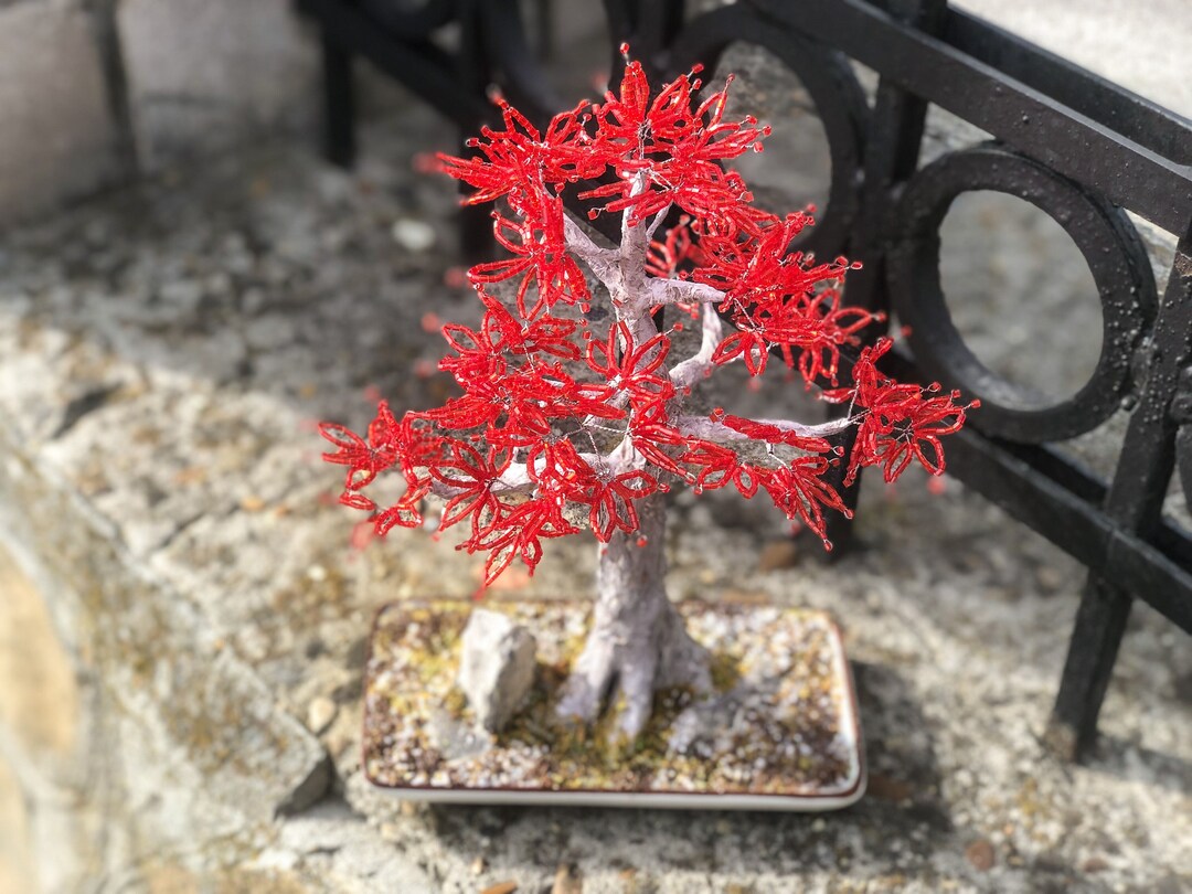 Artificial Japanese Red Maple - Wire Wrapped Bonsai - Miniature Autumn ...