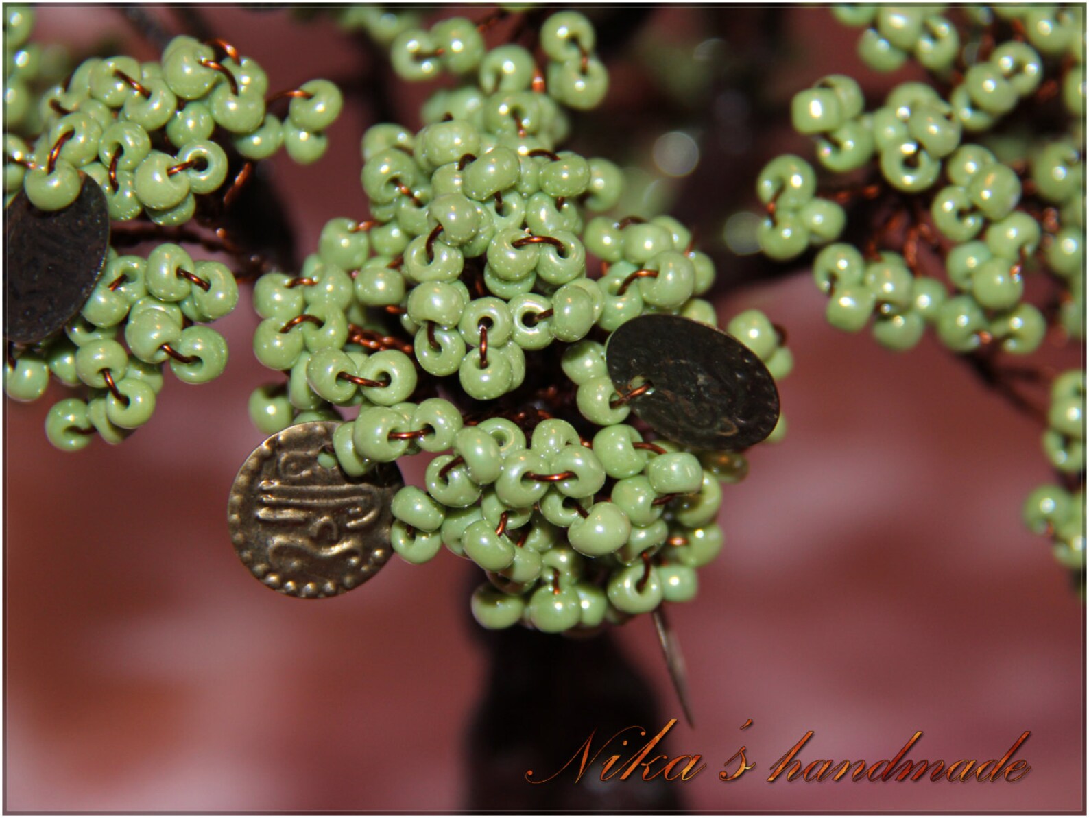 Beaded Artificial Green Feng Shui Tree With Coins, Office Decor Money ...