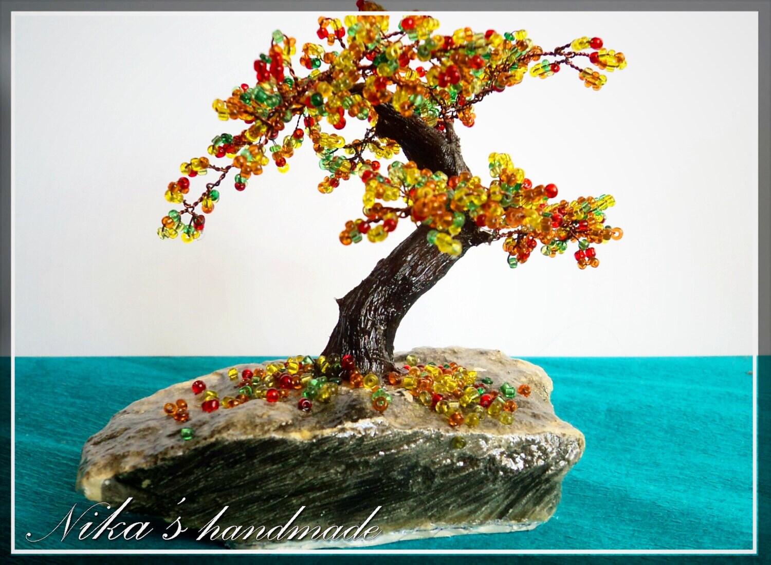 Beaded Artificial Tree Tiny Bonsai, 3" Tree Statue, Autumn Japanese ...
