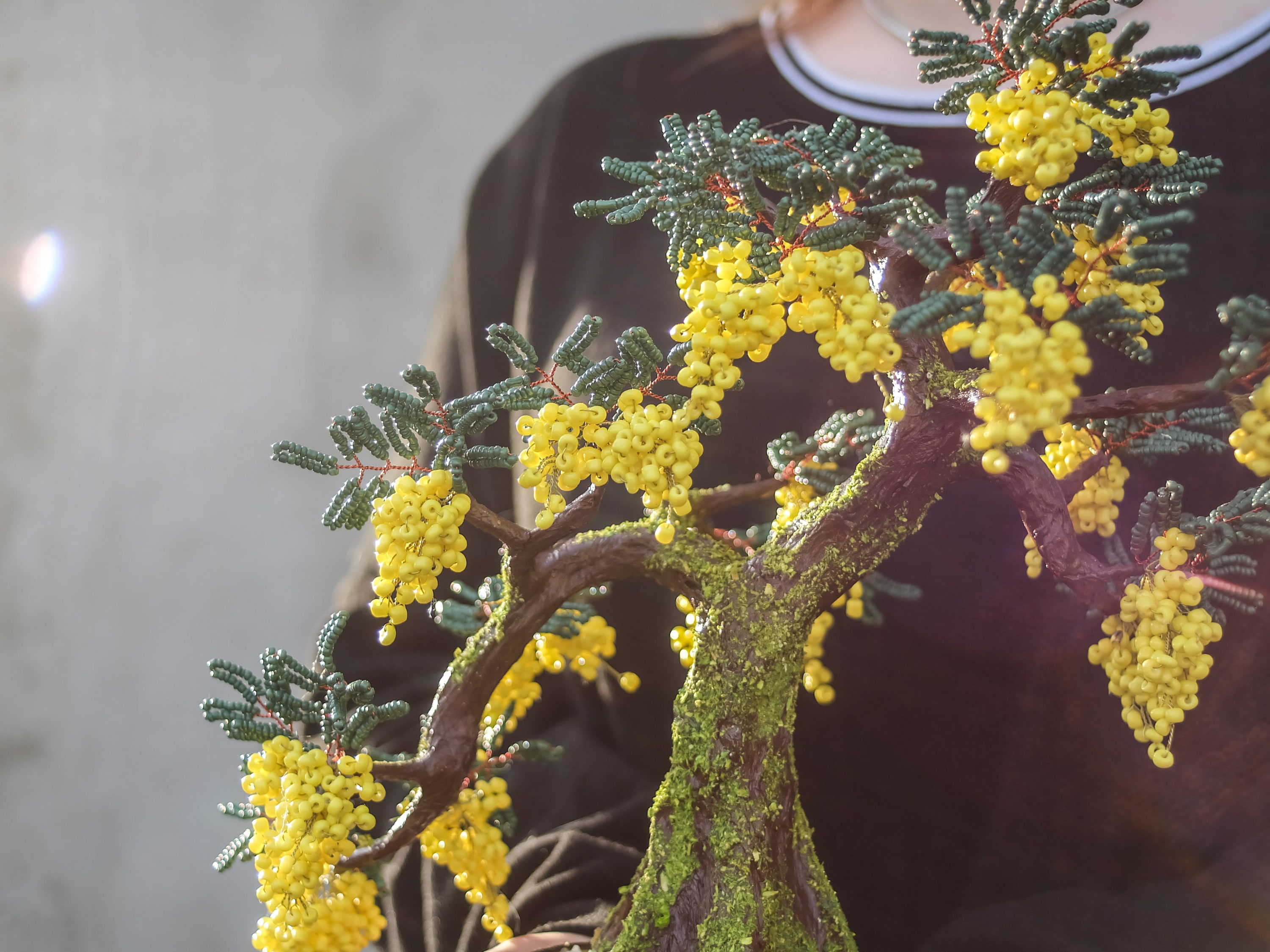 Beaded Artificial Golden Mimosa - Miniature Tree - Silver Wattle ...