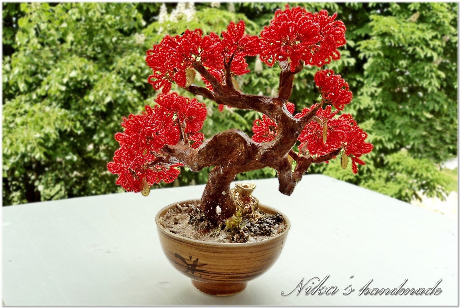 Wire Beaded Red Artificial Feng Shui Tree Bonsai autumn - Etsy