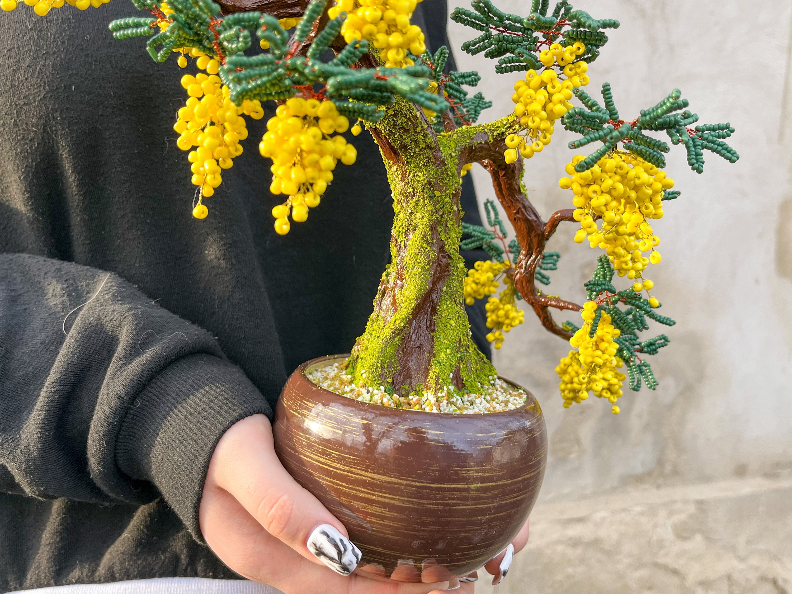 Beaded Artificial Golden Mimosa - Miniature Tree - Silver Wattle ...