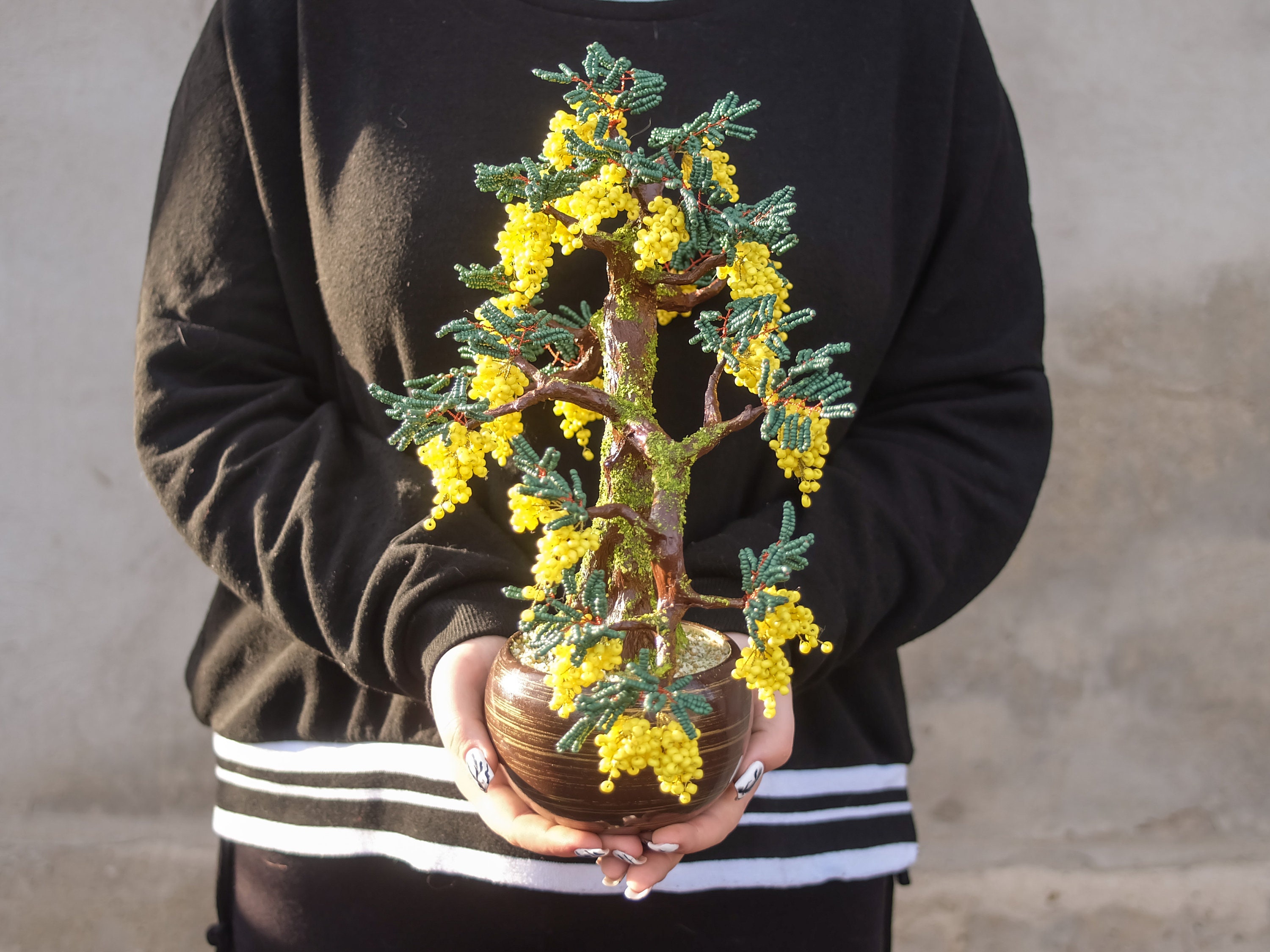Beaded Artificial Golden Mimosa - Miniature Tree - Silver Wattle ...