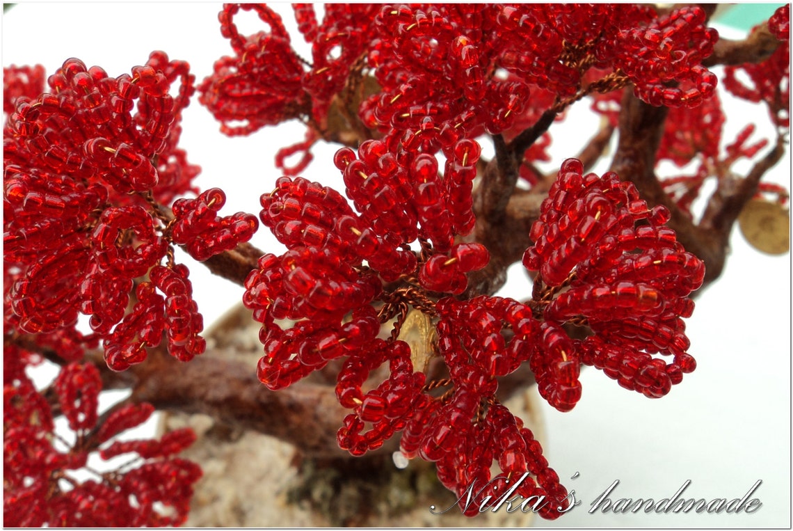 Wire Beaded Red Artificial Feng Shui Tree Bonsai autumn - Etsy