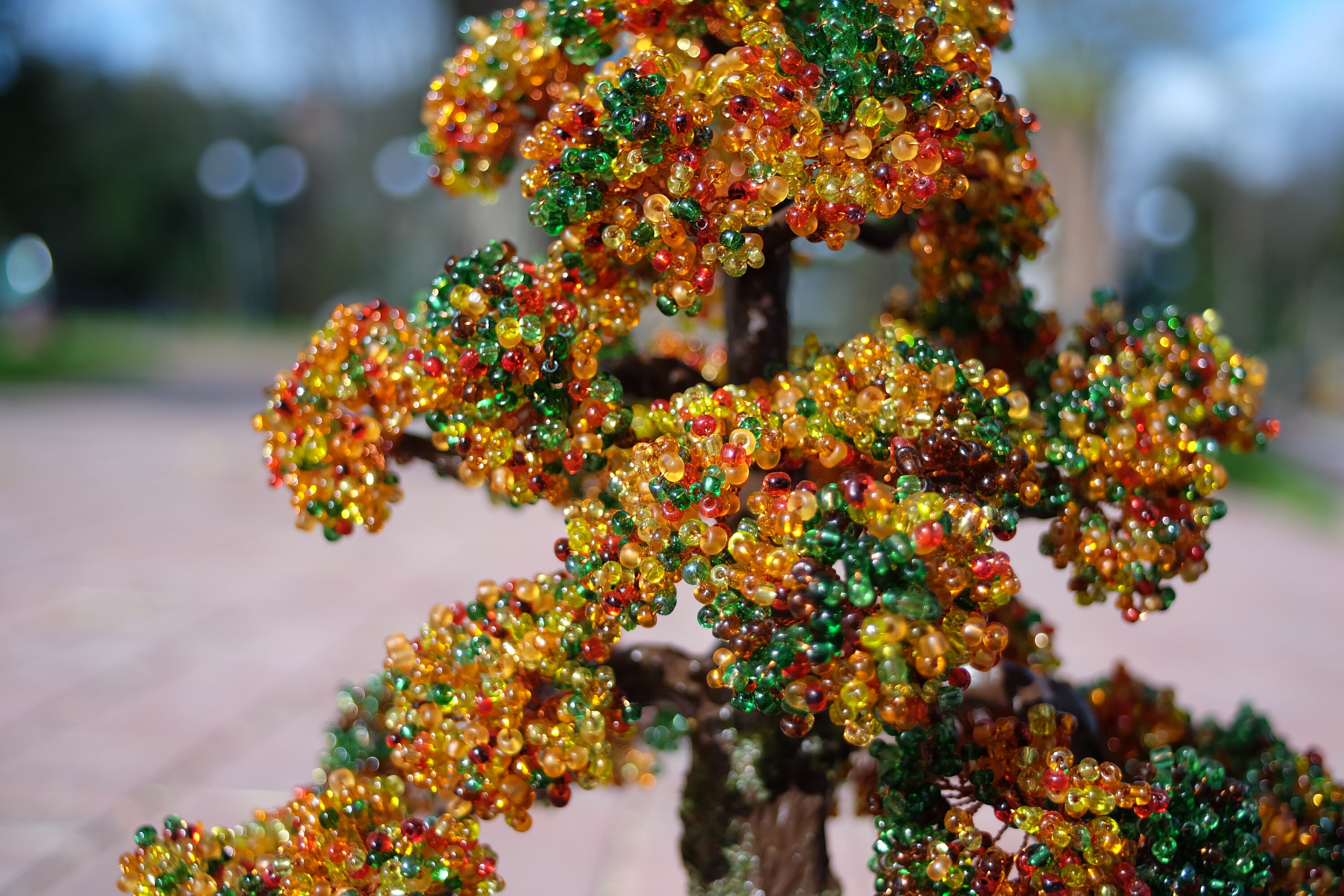 Beaded Artificial Wire Oak Tree - Miniature Tree - Beaded Autumn ...