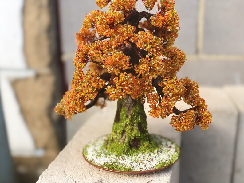 Beaded Wire-wrapped Autumn Bonsai - Miniature Autumn Tree - Beaded ...