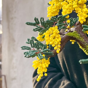 Beaded Artificial Golden Mimosa - Miniature Tree - Silver Wattle ...
