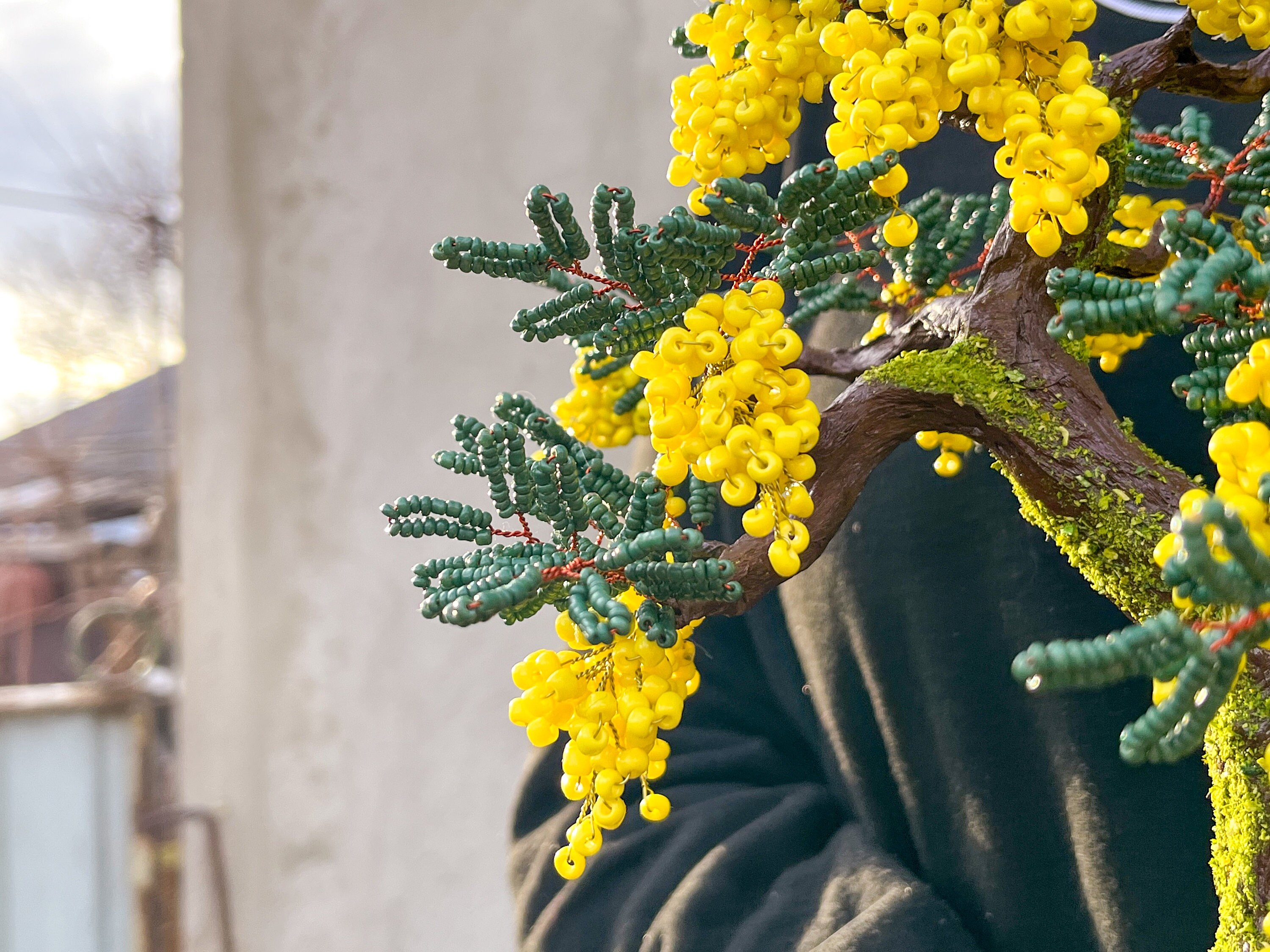 Beaded Artificial Golden Mimosa - Miniature Tree - Silver Wattle ...