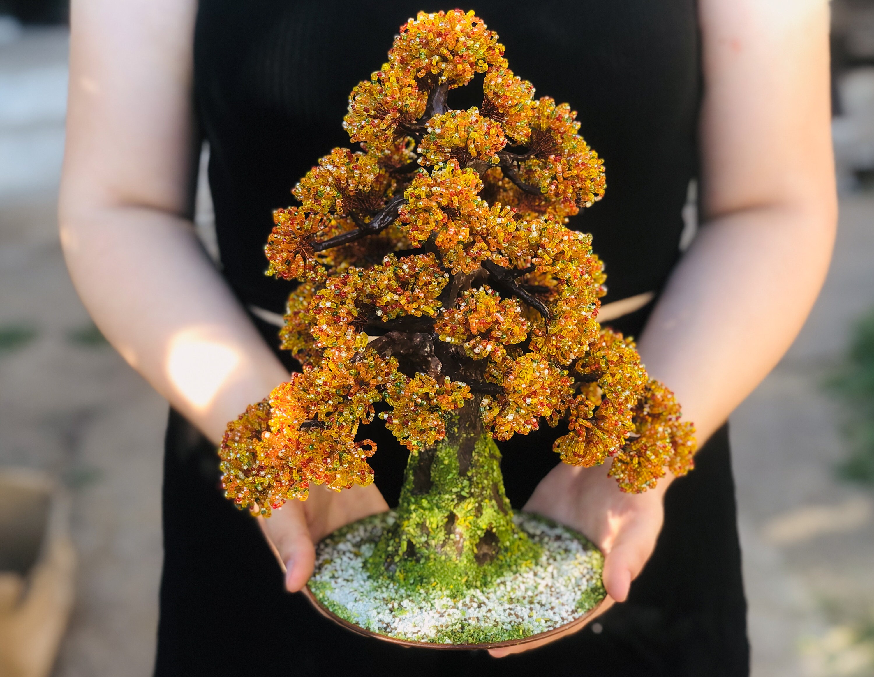 Beaded Wire-wrapped Autumn Bonsai - Miniature Autumn Tree - Beaded ...