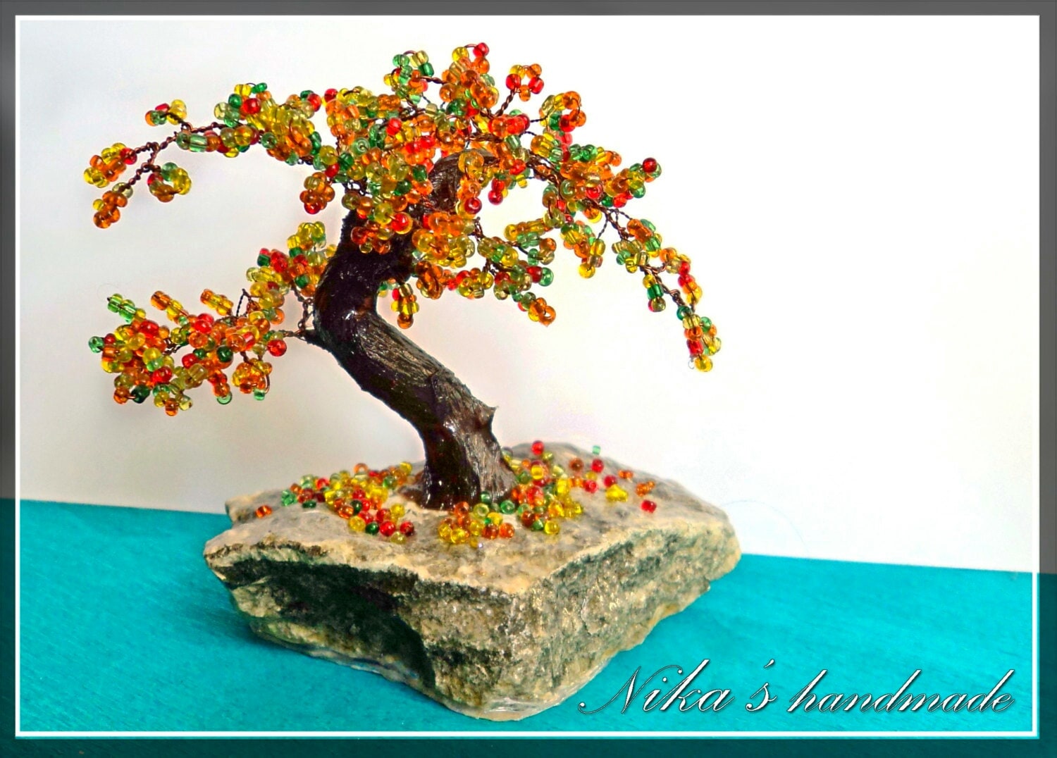 Beaded Artificial Tree Tiny Bonsai, 3" Tree Statue, Autumn Japanese ...