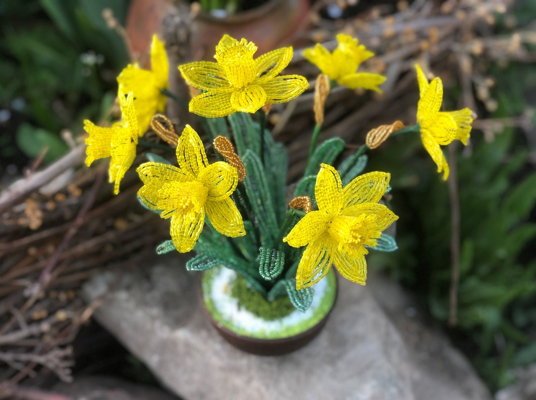 French Beaded Daffodils Artificial Narcissus Flowers Floral Home Decor ...