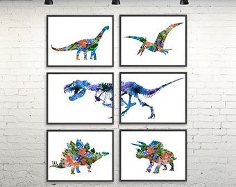 Kids print nursery dinosaur wall art dinosaur wall decor blue | Etsy