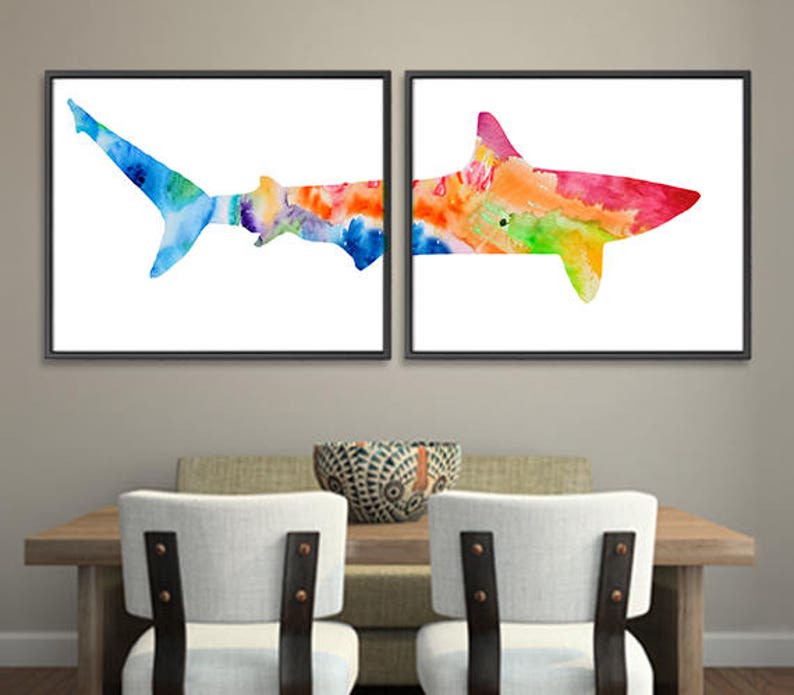 Watercolor Shark Art Poster Nursery Poster Nautical Print - Etsy