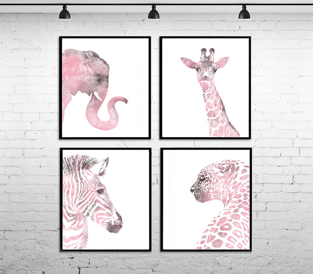 Pink Nursery Animal Prints, Girl Nursery Decor, Baby Girl Animal Prints ...